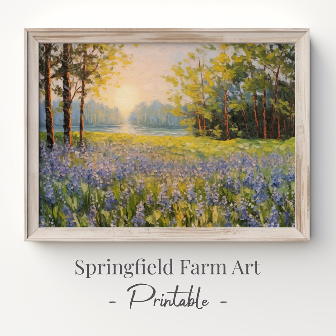 Printable Bluebell Wildflower Sunset, Wildflower Field Landscape ...