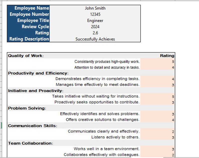 Employee Performance Review Excel Template: up to 25 Employees - Etsy