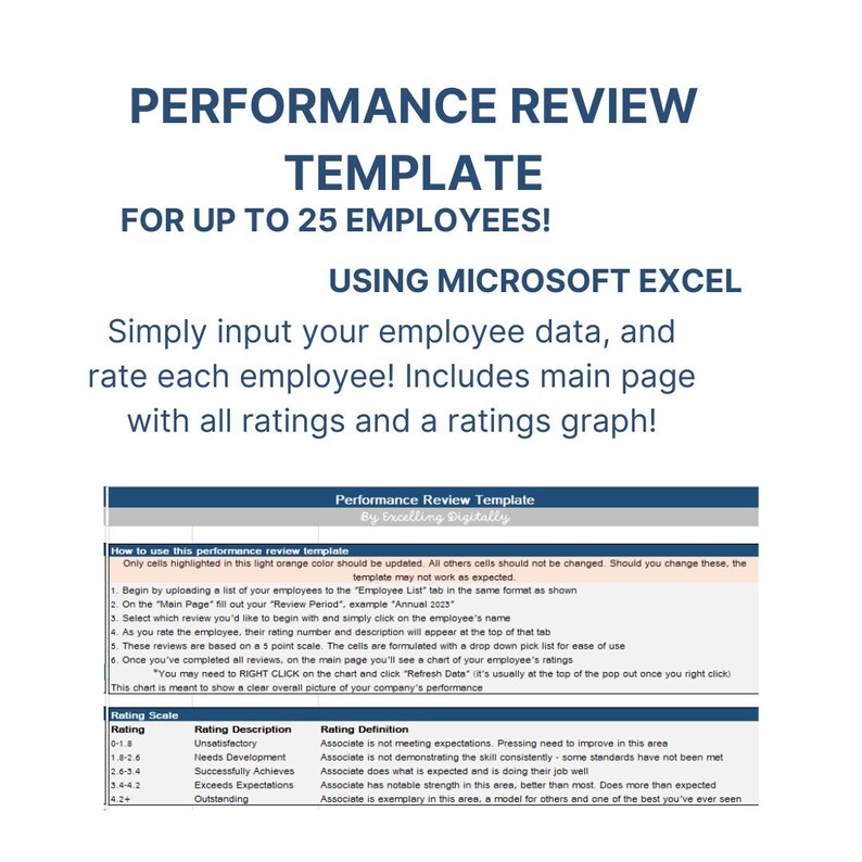 Employee Performance Review Excel Template: up to 25 Employees - Etsy