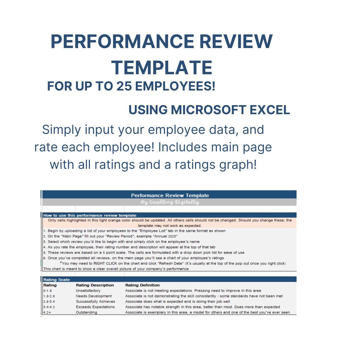 Employee Performance Review Excel Template: up to 25 Employees - Etsy