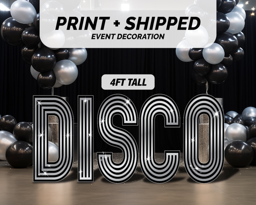 Silver DISCO Letters. Coroplast Cutouts. Centerpieces, Backdrop Party ...