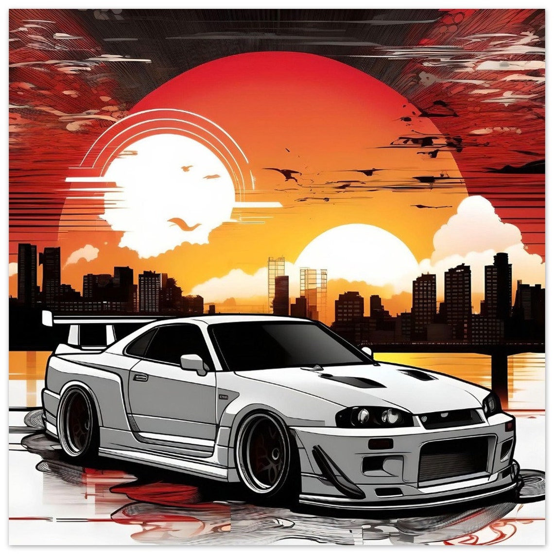 Nissan Skyline GT-R R34 sunrise Premium Quality Paper Poster 50x50cm ...