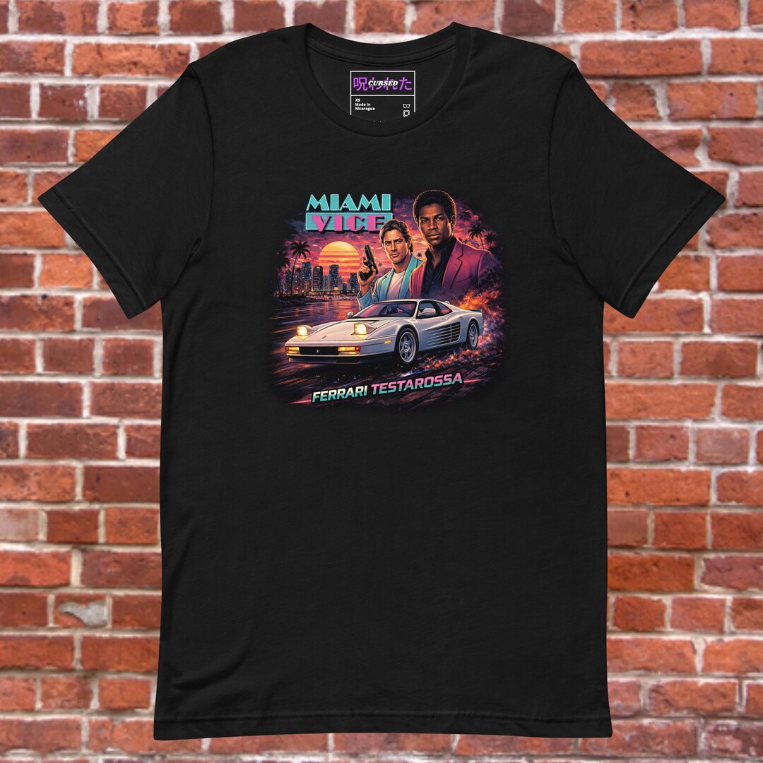 Miami Vice Ferrari Testarossa T-shirt – Retro 80s TV Show Neon Car ...