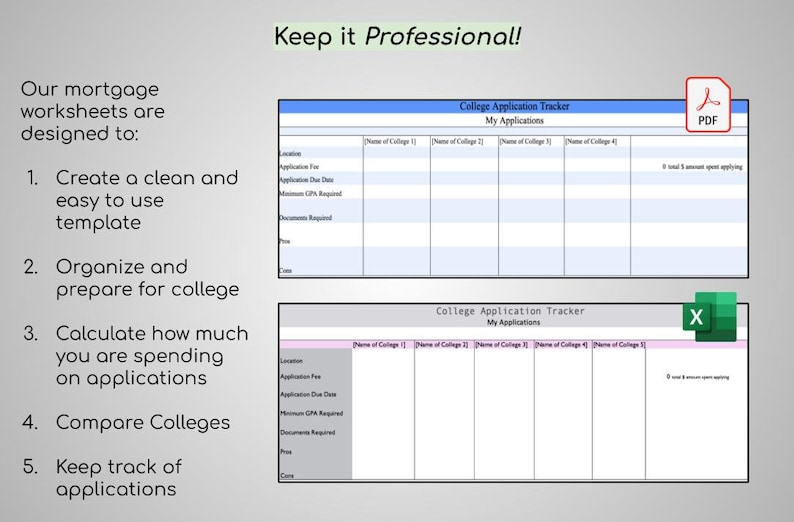 College Application Tracker-excel Sheet-pdf-instant Download - Etsy