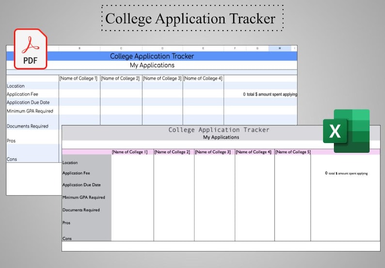College Application Tracker-excel Sheet-pdf-instant Download - Etsy