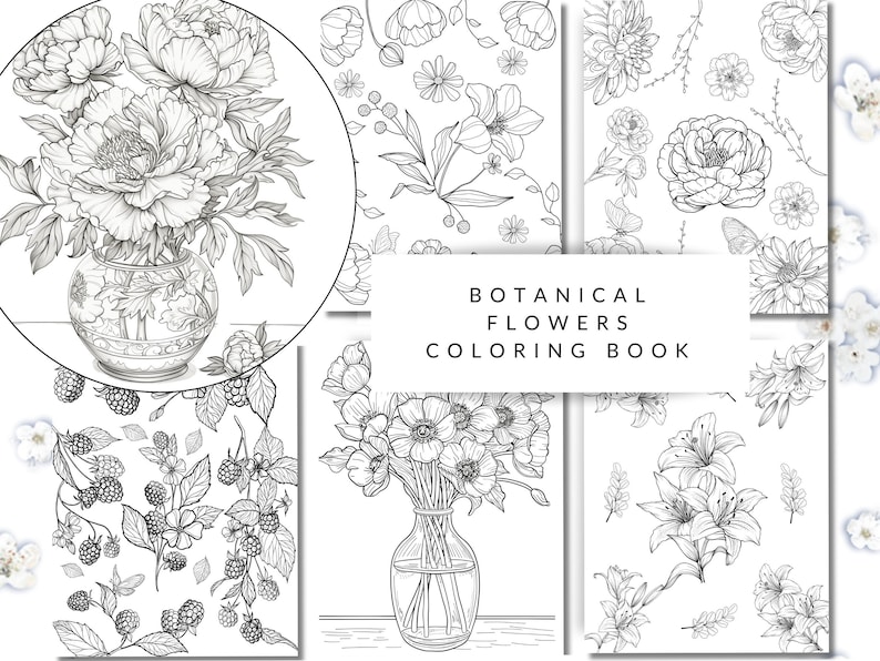 Floral Coloring Book | 25 Botanical Flower Pages (PDF Pattern) - Etsy