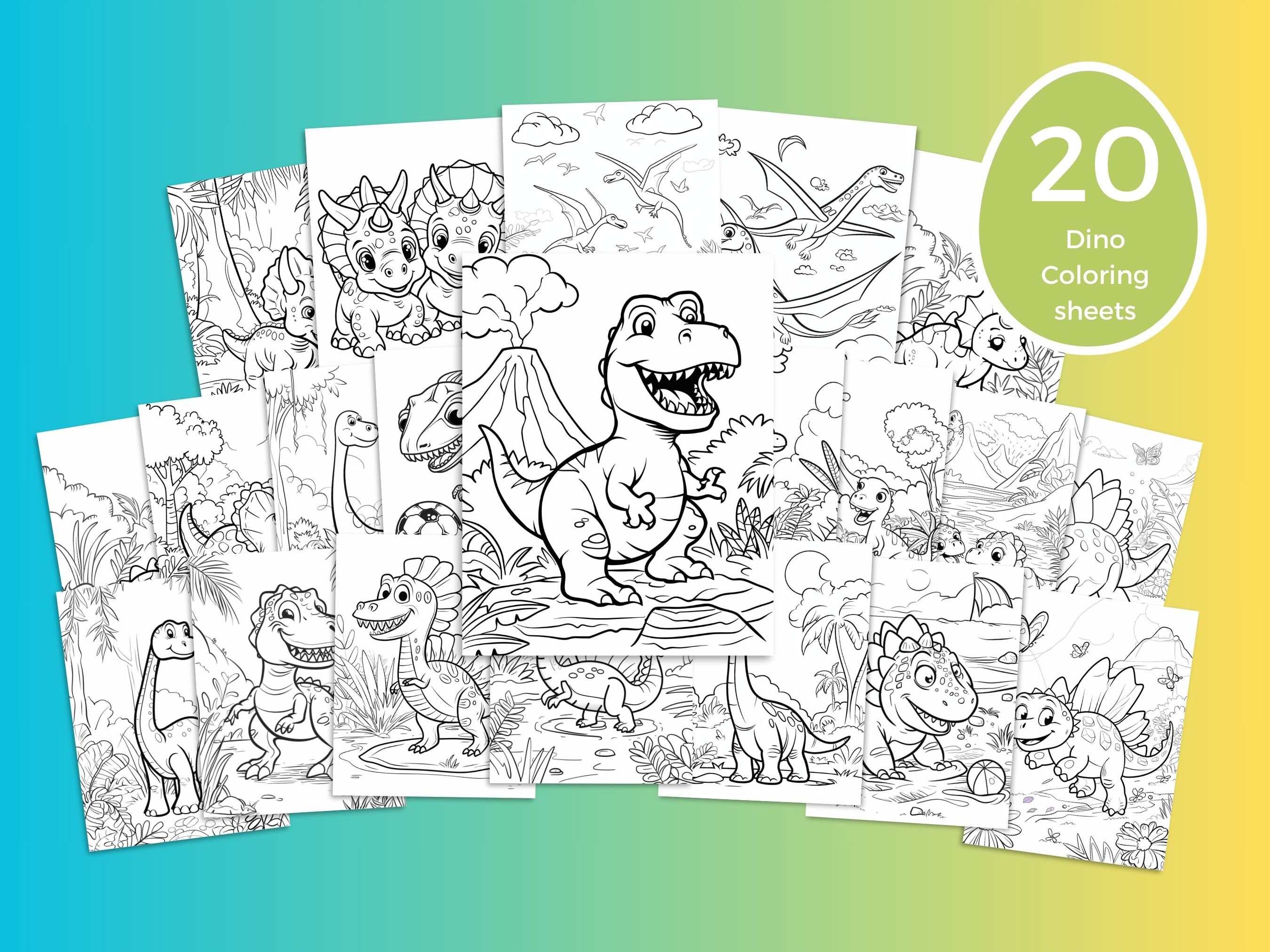 Dinosaur Coloring Pages for Kids, 20 Printable Sheets (PDF) - Etsy