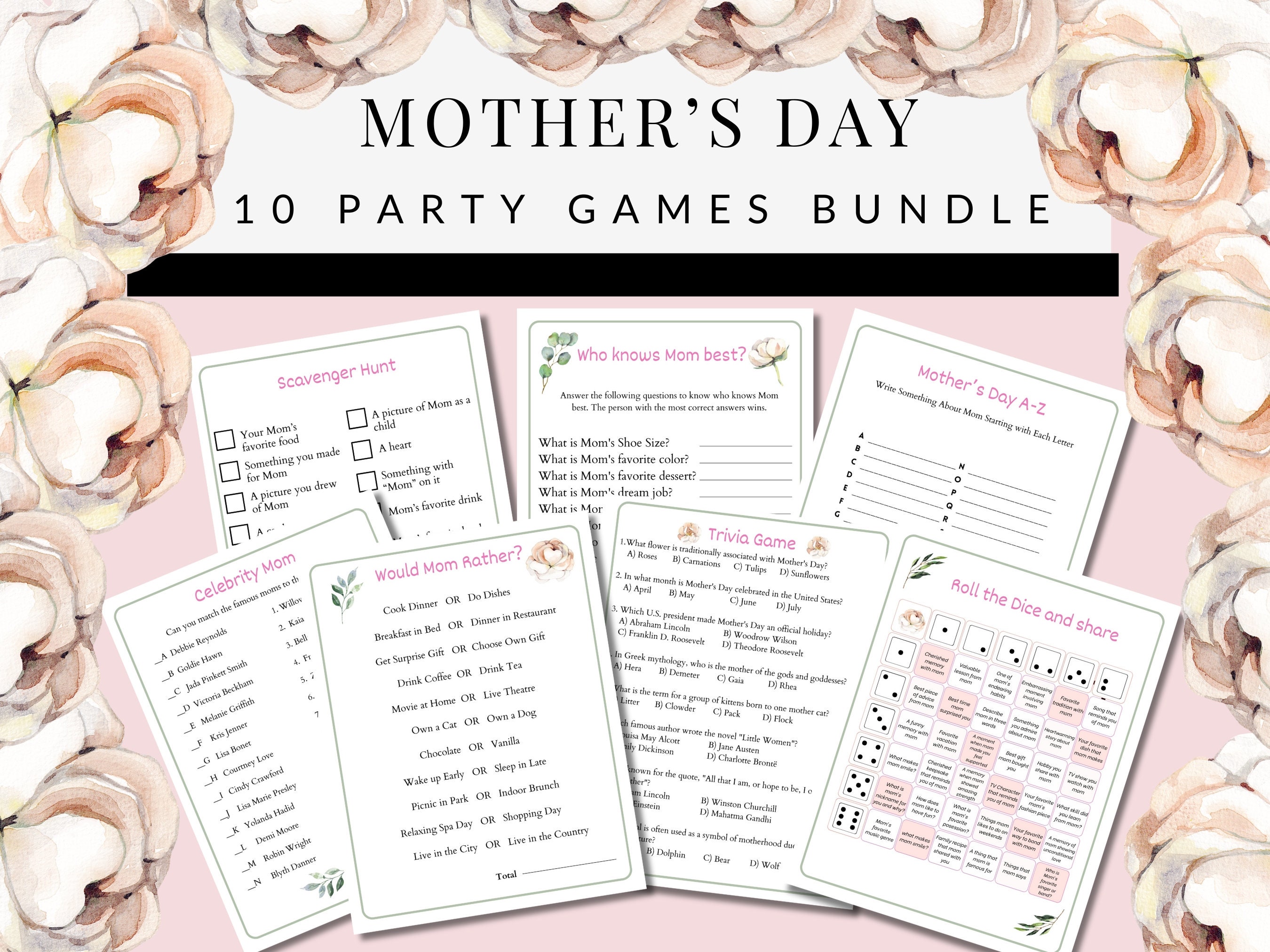 Mother's Day Game Bundle, Mother's Day Printable Game, Mother's Day ...