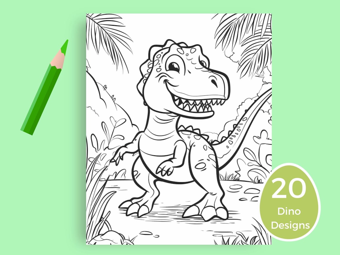 Dinosaur Coloring Pages for Kids, 20 Printable Sheets (PDF) - Etsy
