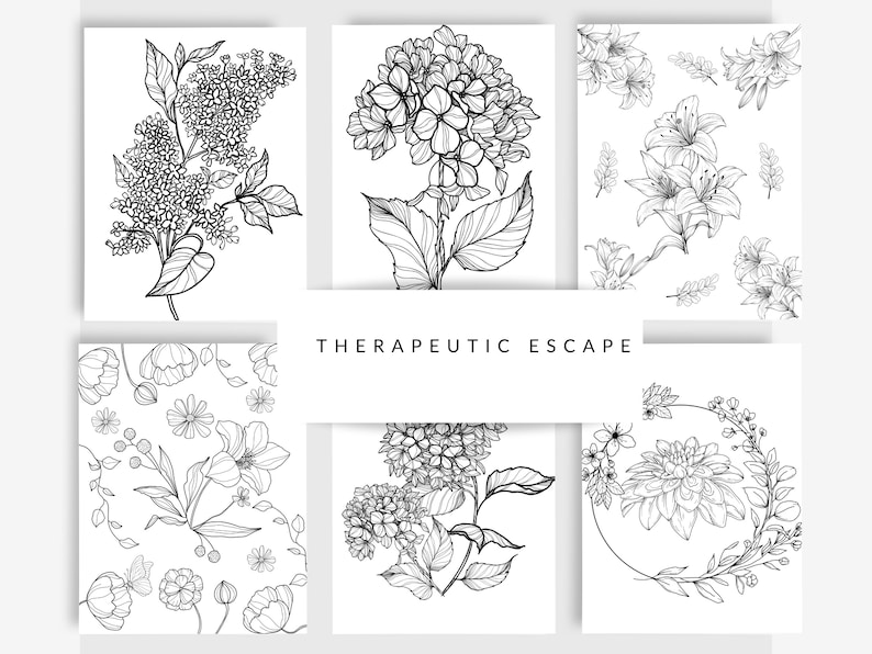 Botanical Flowers Coloring Book Flower Coloring Page Adults and Kids ...