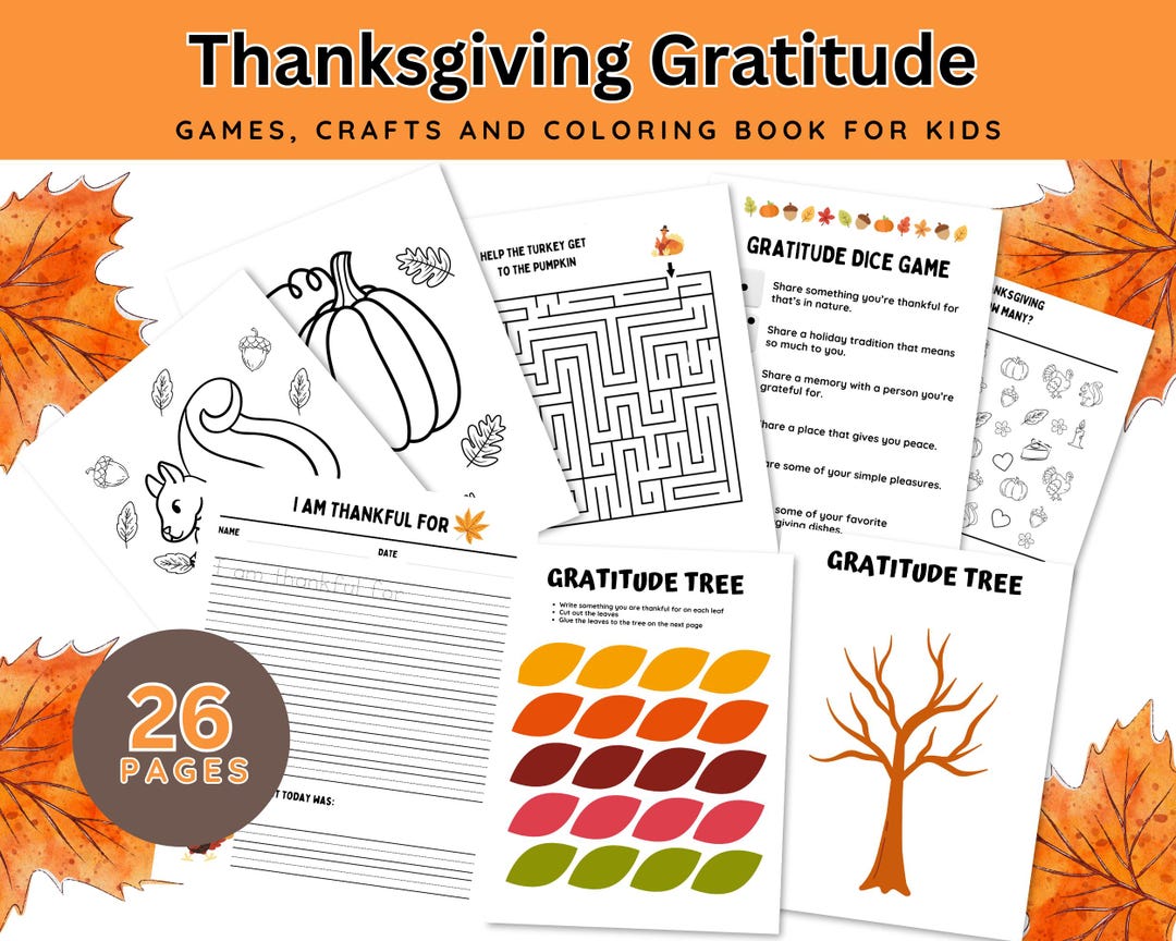 Thanksgiving Activity Book, Gratitude Games and Crafts (digital ...
