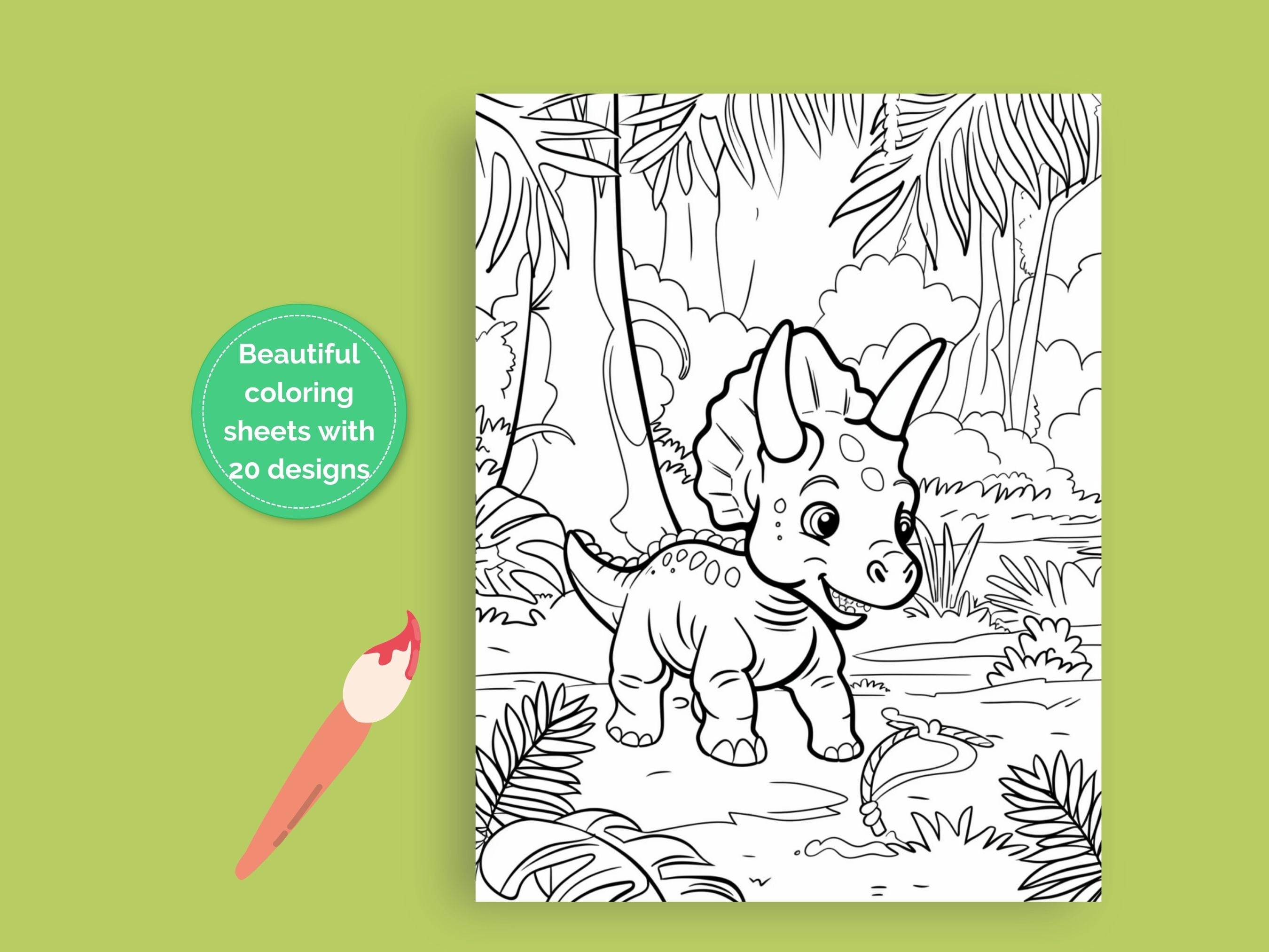 Dinosaur Coloring Pages for Kids, 20 Printable Sheets (PDF) - Etsy