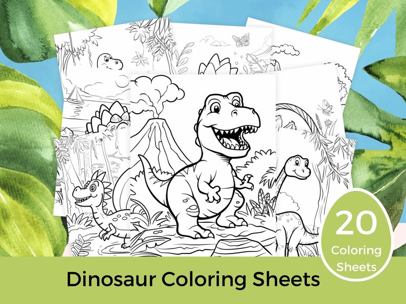 Dinosaur Coloring Pages for Kids, 20 Printable Sheets (PDF) - Etsy