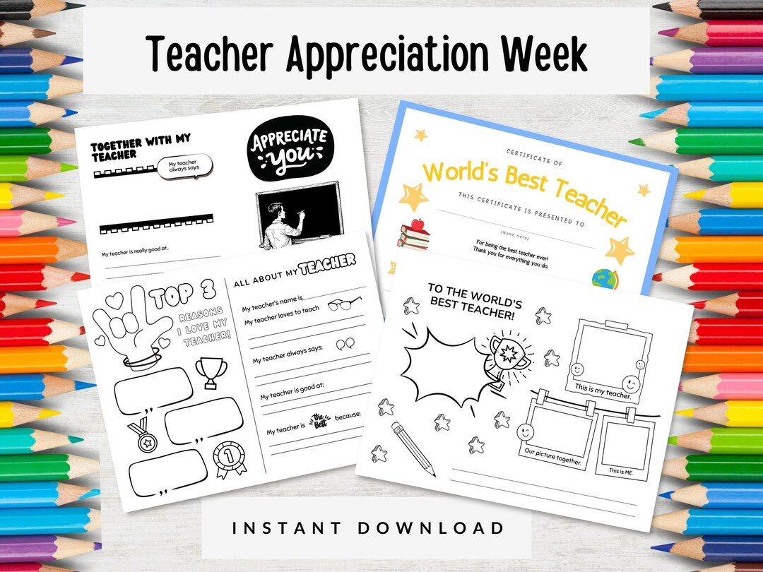 Teacher Appreciation Printable Bundle: Cards, Gift Tags, Coloring Pages ...