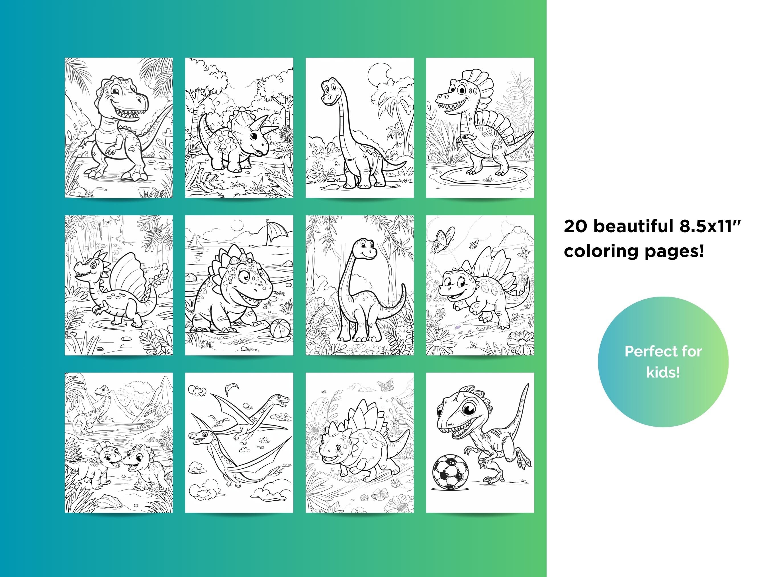 Dinosaur Coloring Pages for Kids, 20 Printable Sheets (PDF) - Etsy
