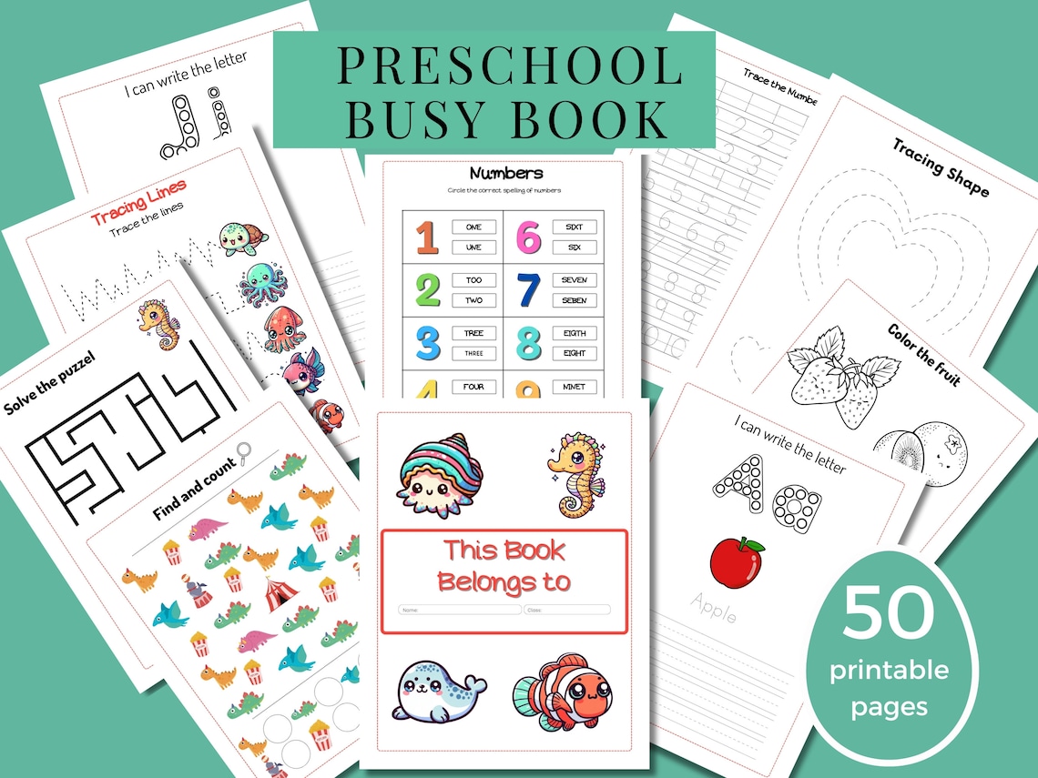 Preschool Busy Book Printable, Toddler Learning Binder, Kids Quiet Book ...