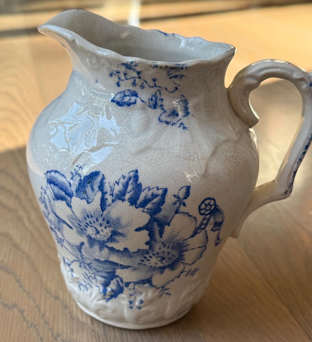 Antique Blue and White Pitcher Devon England - Etsy