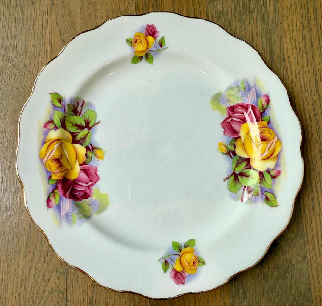 Vintage Royal Kent Pink & Yellow Rose Plate Staffordshire England - Etsy