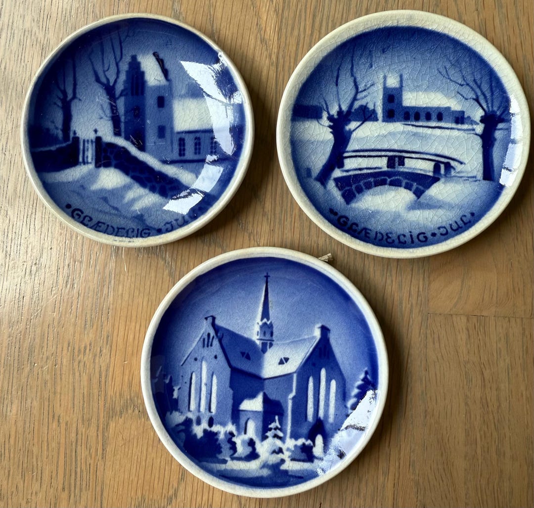 3 Vintage Blue and White Mini Plates Denmark - Etsy