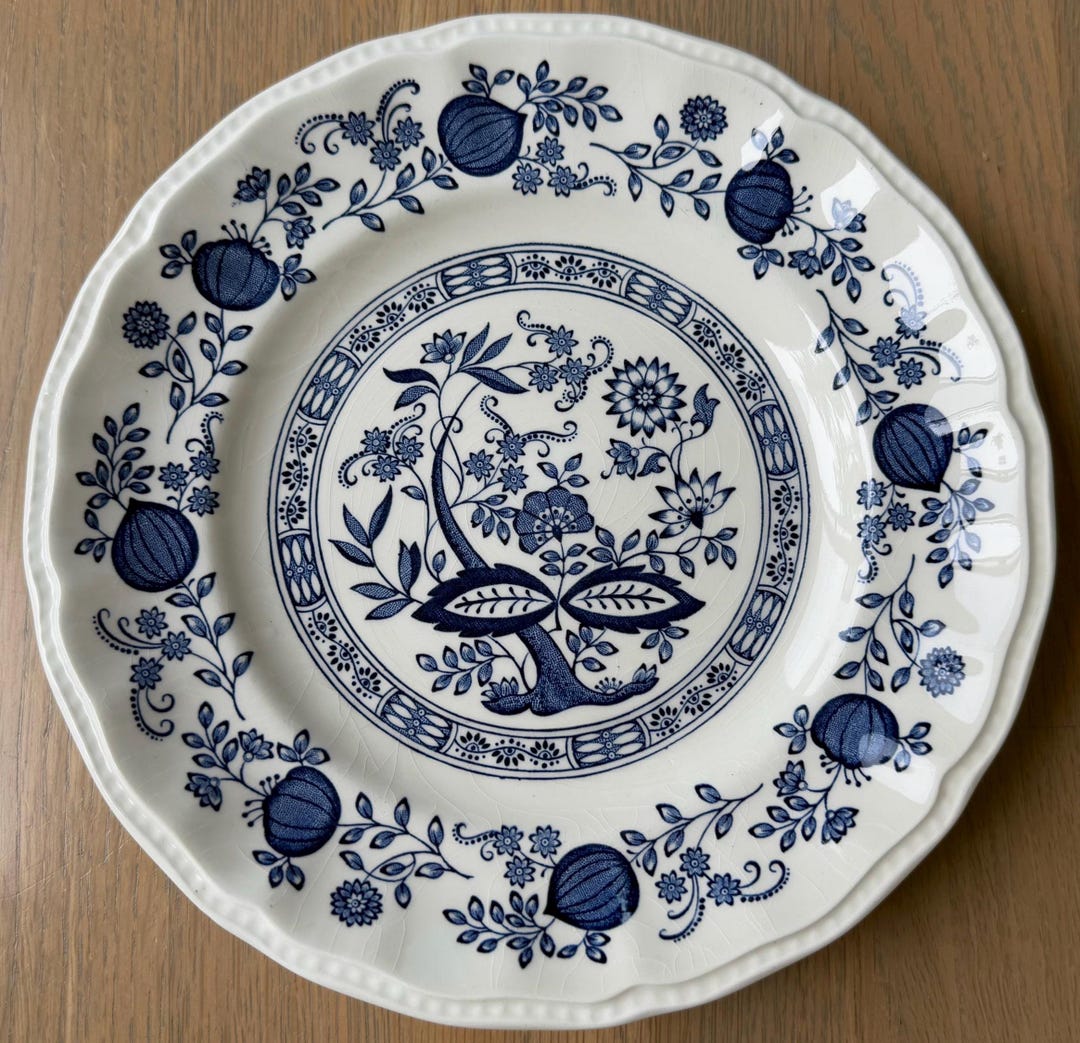 Vintage Blue and White Blue Onion Kensington Staffordshire Dinner Plate ...