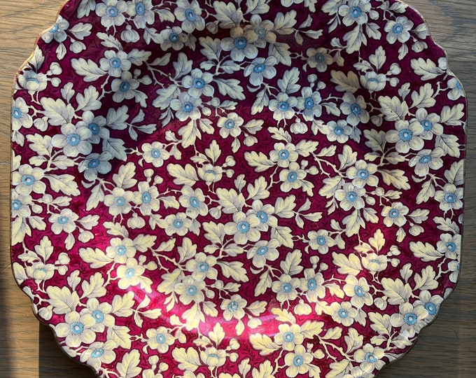 Vintage Nelson Royal Brocade Burgundy Maroon Chintz China Floral Plate ...