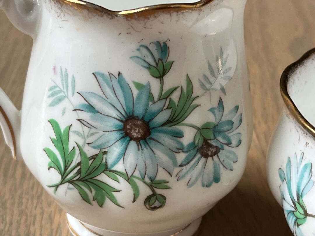 Vintage Royal Albert Blue Floral Cream and Sugar Set England - Etsy