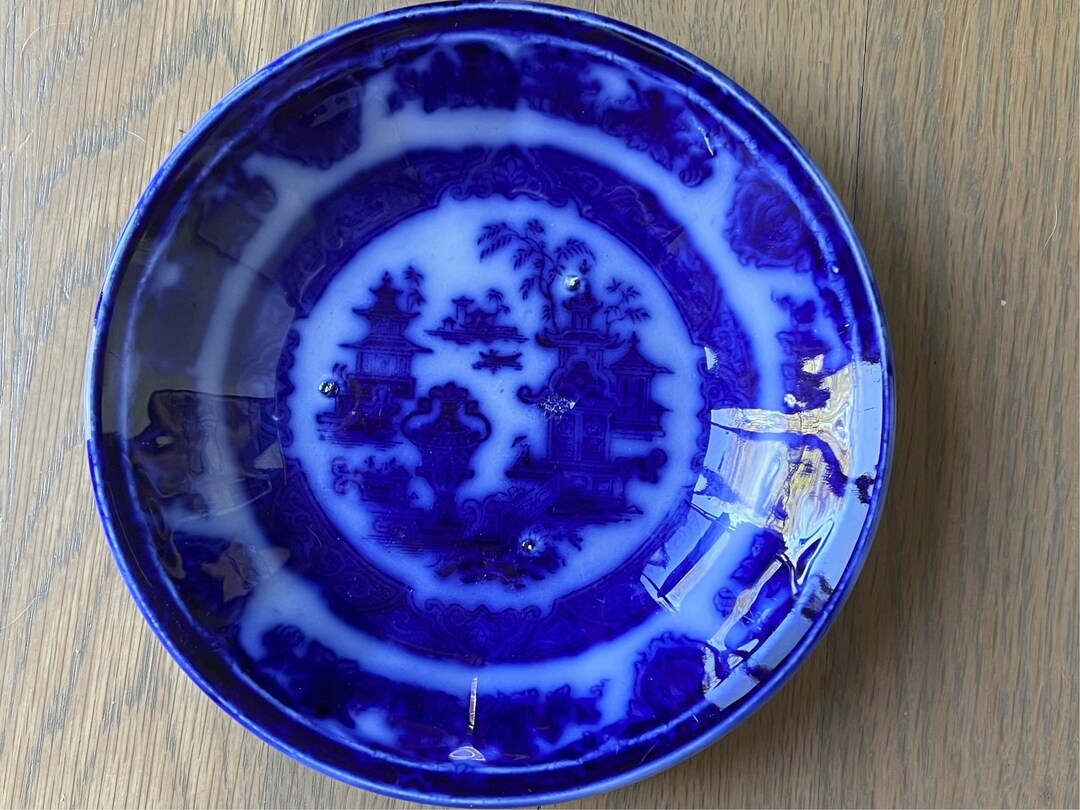 Antique P. W. & Co. Podmore Walker Temple Flow Blue Bowl 6 - Etsy