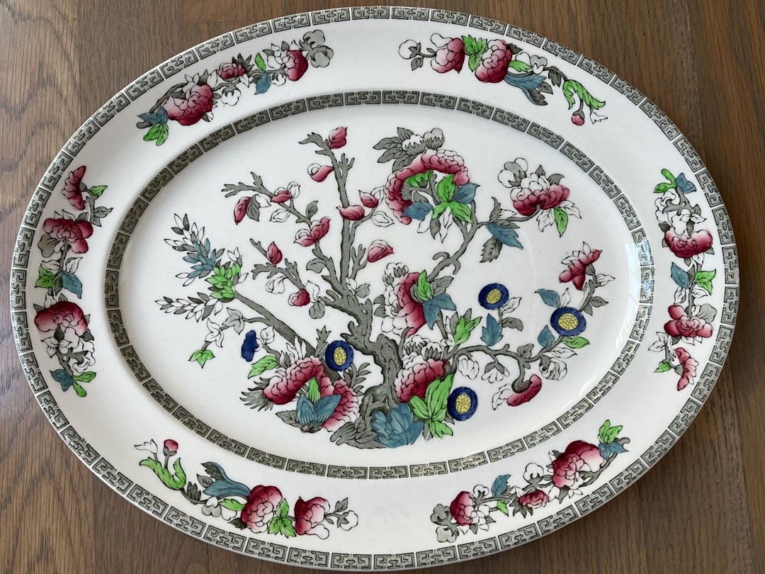 Vintage Johnson Bros Green Indian Tree Platter 14x11" England - Small ...