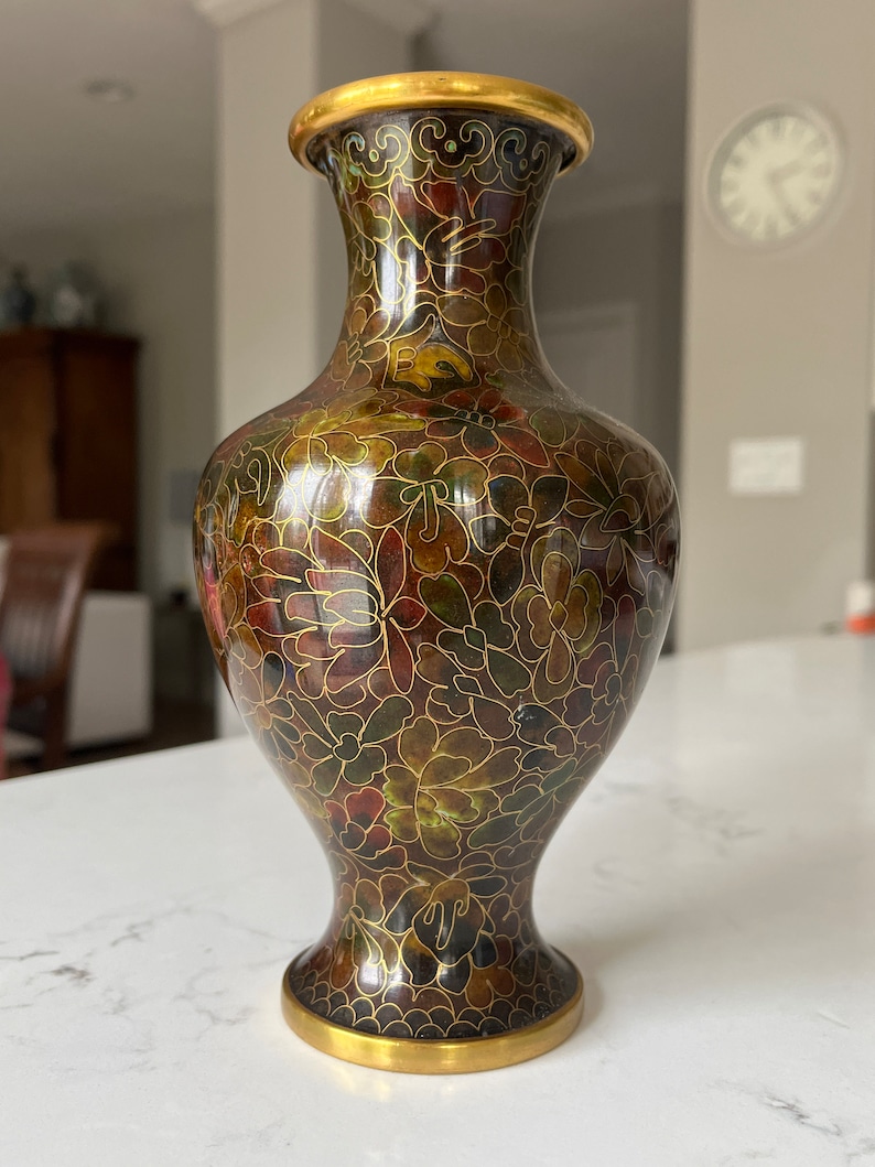 Vintage Cloisonne Vase Floral Brown 7 Without Base - Etsy