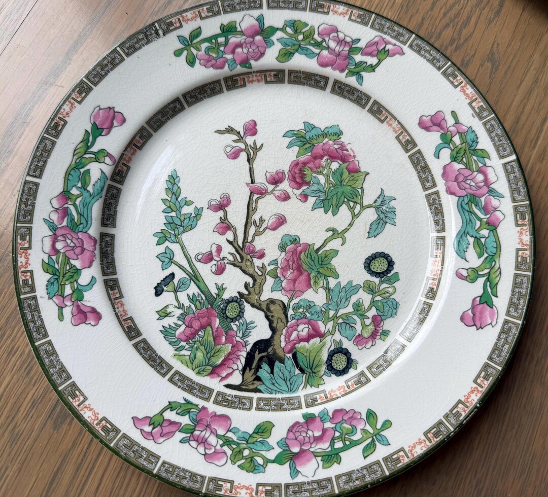 Vintage John Maddock & Sons Royal Vitreous Tree Green Pink White Plate ...
