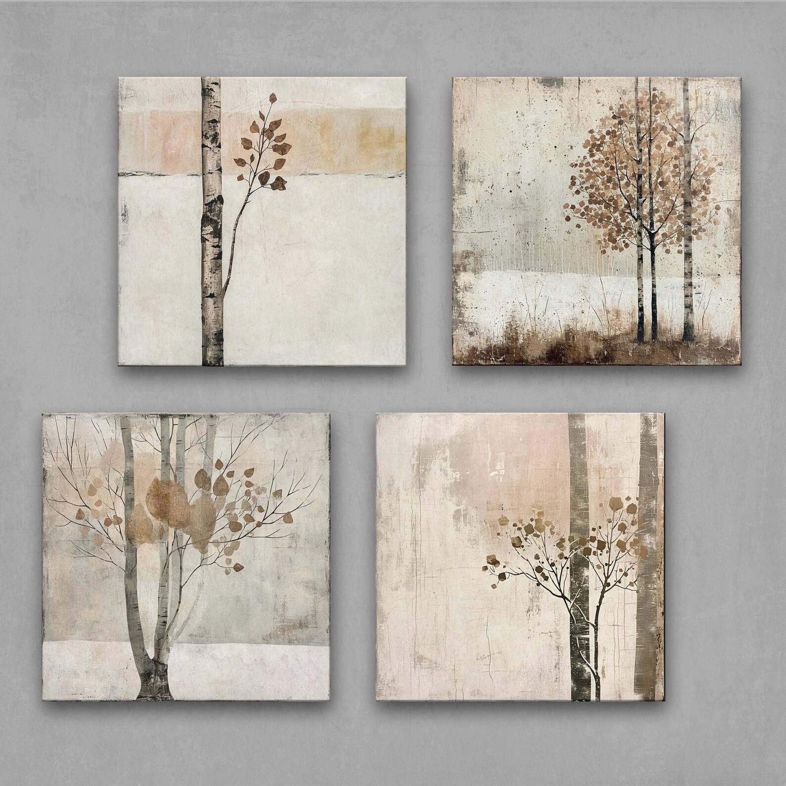 Minimalist Tree Art Print Set | Neutral Toned Abstract Forest Wall Art ...