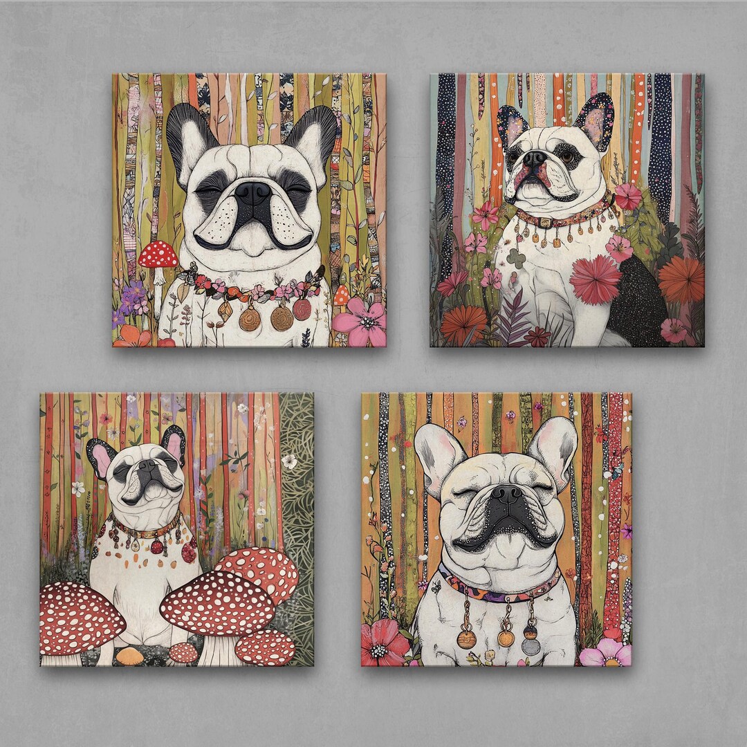 Boho French Bulldog Wall Art Whimsical Dog Prints, Bohemian Pet Decor ...