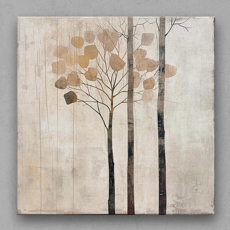 Minimalist Tree Print Set – Neutral Abstract Birch Forest Art, Set of 4 ...