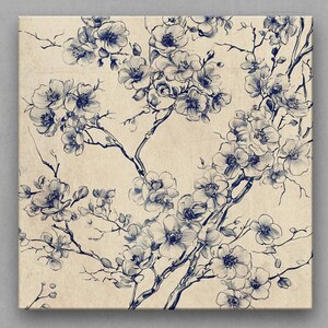 Rustic Floral Wall Art Set | Blue Floral Canvas Prints | Vintage ...