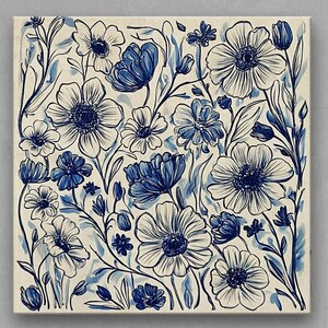 Rustic Floral Wall Art Set | Blue Floral Canvas Prints | Vintage ...