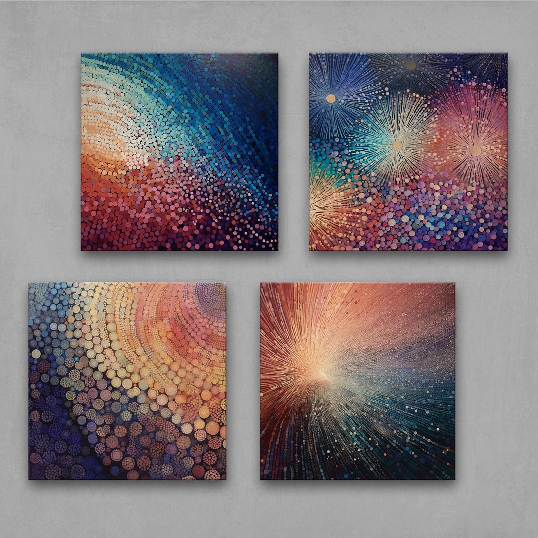 Abstract Fireworks Wall Art Set of 4 – Vibrant Cosmic and Celestial ...