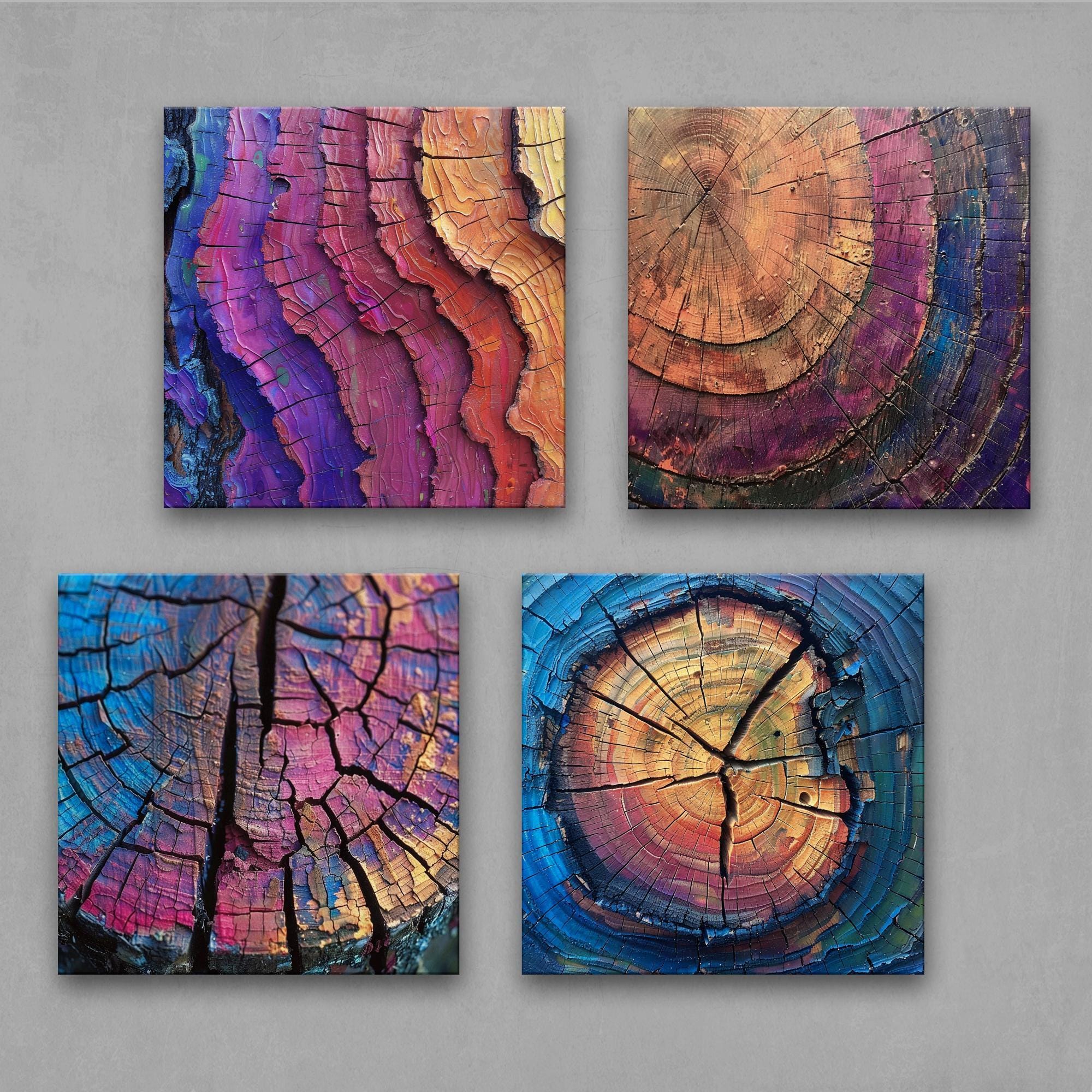 Colorful Tree Ring Canvas Print Set: Abstract Wood Grain Art 4XB112 - Etsy