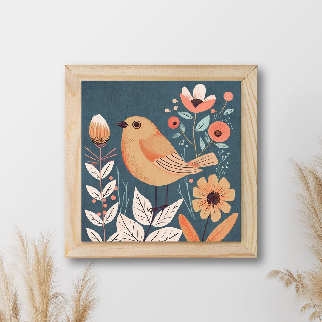 Boho Art Illustration, Birds Floral Theme, Canvas Giclee Print, Oil ...