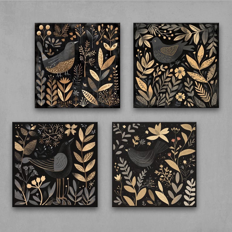 Dark and Neutral Bird Wall Art Set of 4 – Nature-inspired Prints for ...