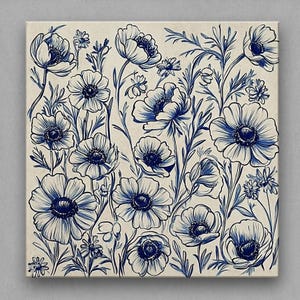Rustic Floral Wall Art Set | Blue Floral Canvas Prints | Vintage ...
