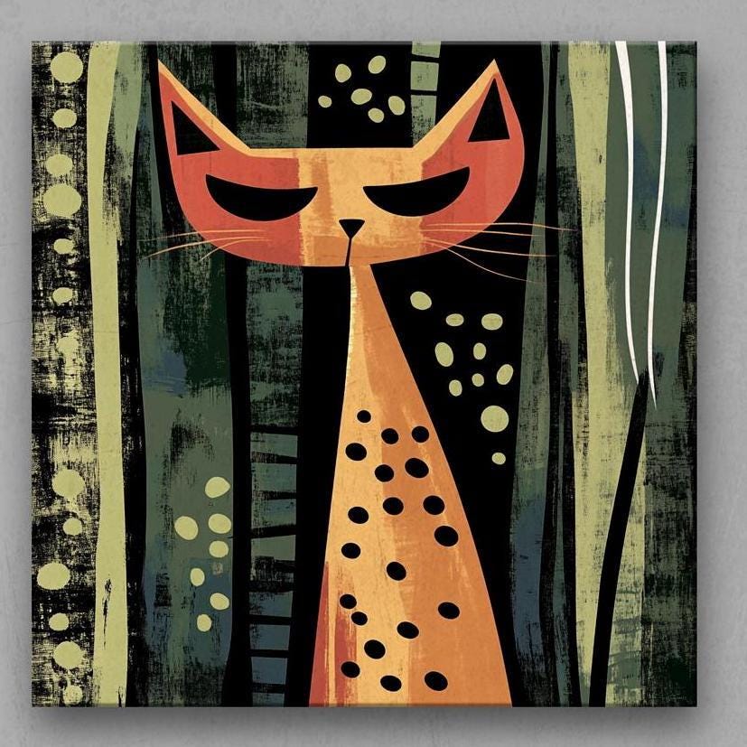 Mid-century Modern Cat Art Print Set – Retro Wall Decor 4XB058 - Etsy