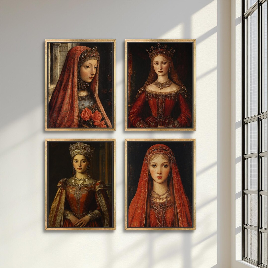 Renaissance Queen Portraits Set of 4 – Vintage Royal Wall Art for ...