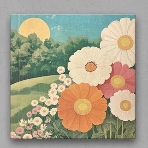 Set of 4 Prints - Retro Daisy Wall Art – Vintage Floral Prints, 70s ...