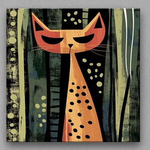 Retro Cat Wall Art Set - Mid-century Modern Cat Decor, Abstract Cat ...