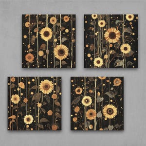 Set of 4 Sunflower Prints – Rustic Botanical Decor With Black ...
