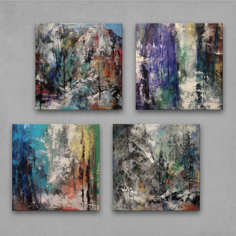 Abstract Forest Landscape Wall Art Set | Modern Rustic Tree Art ...