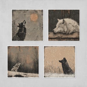 Winter Wolves Wall Art Set - Nature Art Prints, Rustic Wolf Decor, Home ...