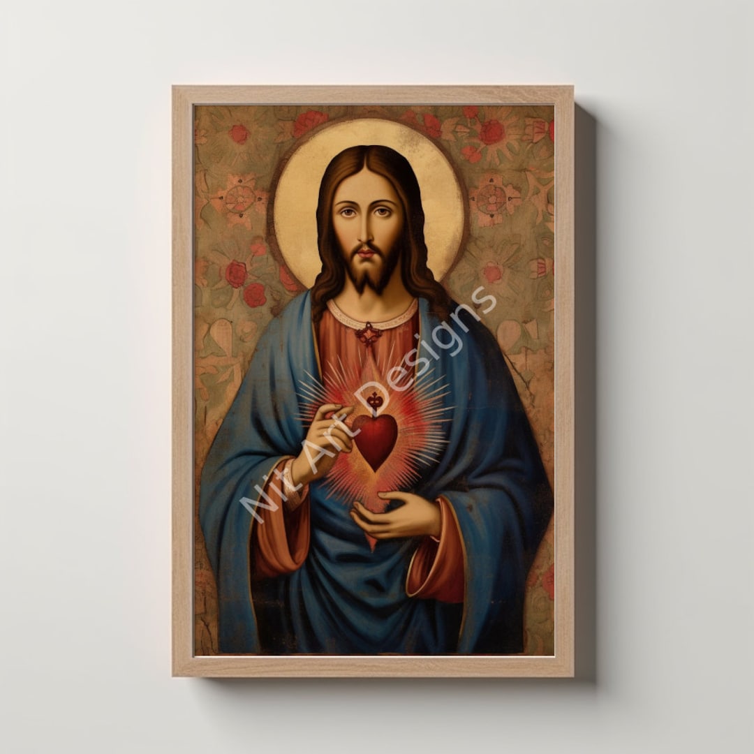 Jesus Christ, Faithful Prayer, Mexican Art Print - Jesus Sacred Heart ...