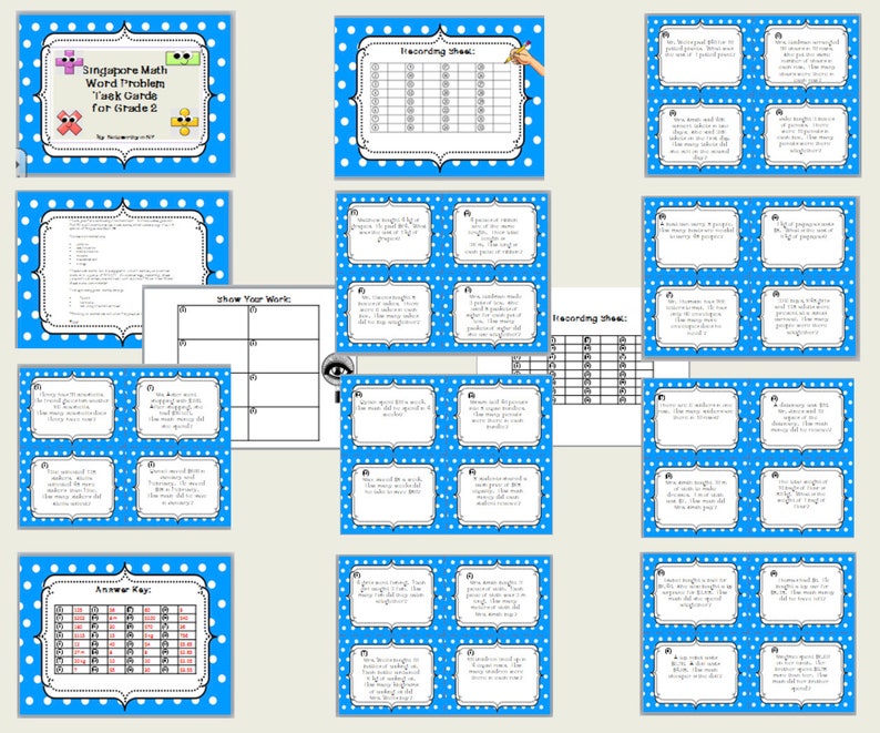 Singapore Math Word Problem Task Cards for Grade 2 - Etsy