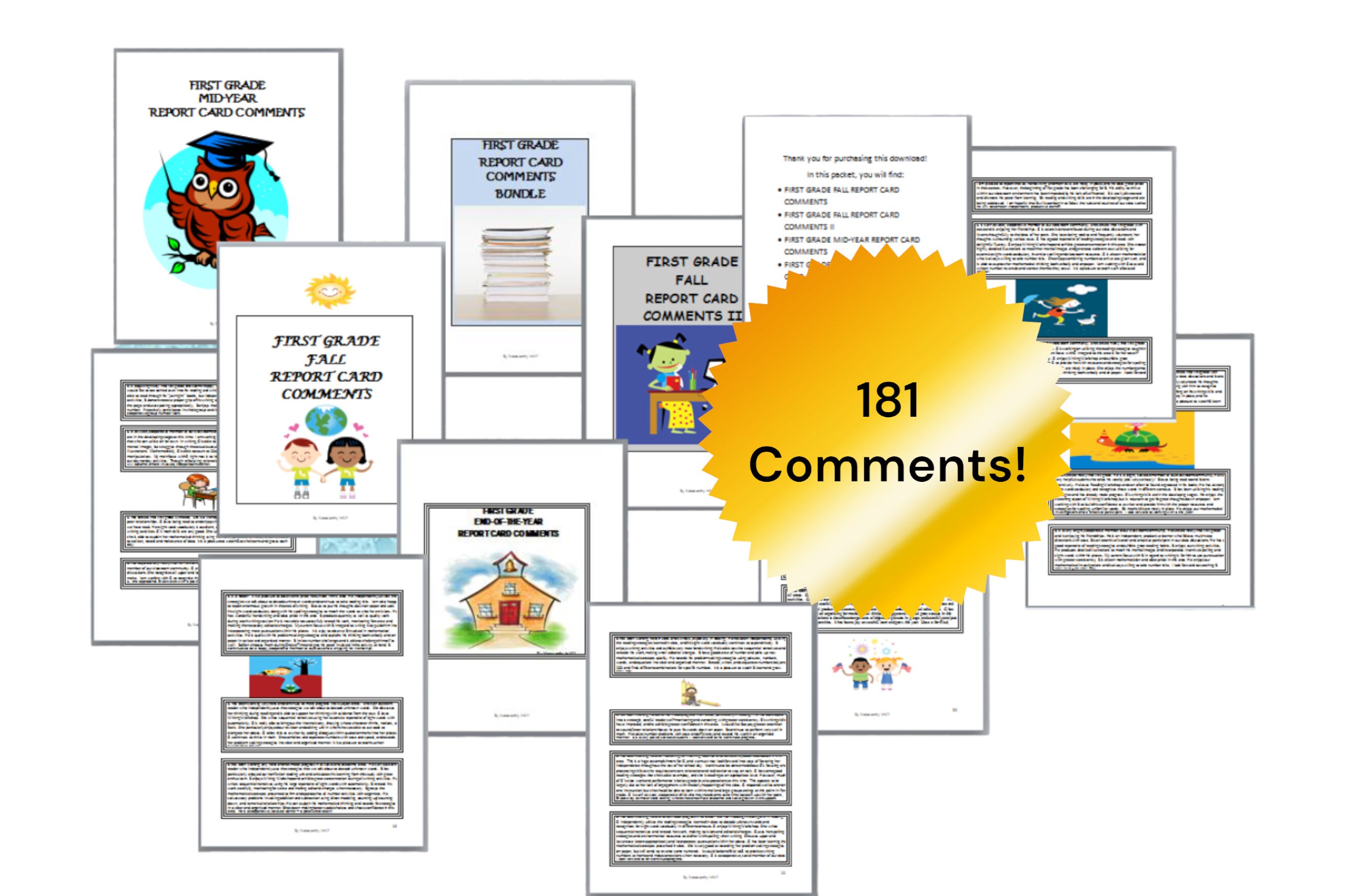 First Grade Report Card Comments Bundle - Etsy